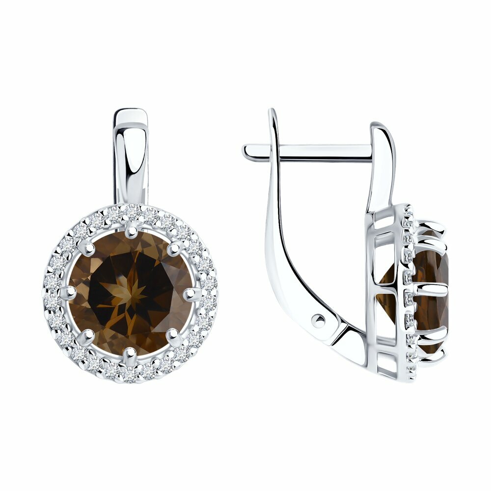 Серьги Diamant, серебро, 925 проба, родирование, раухтопаз, фианит