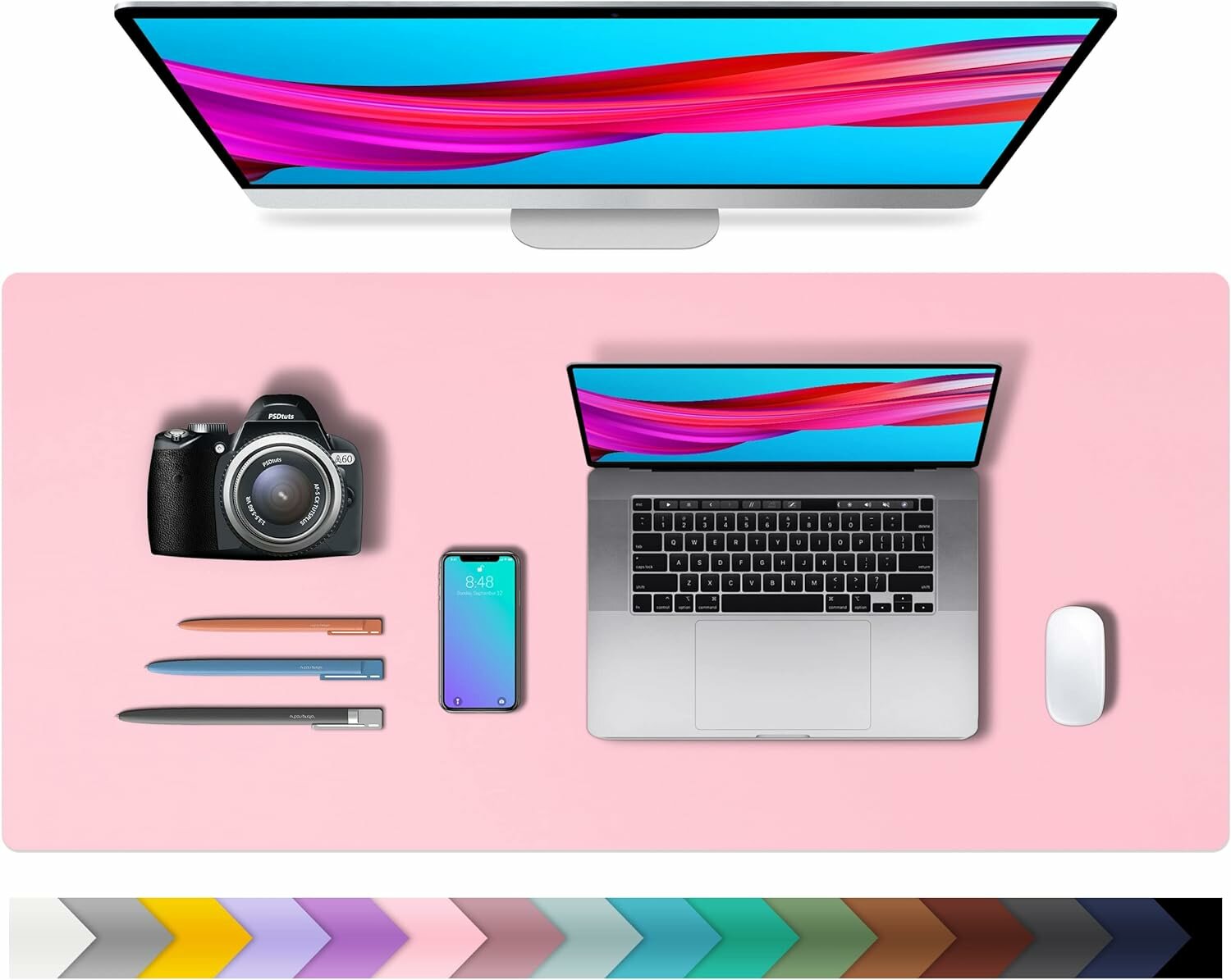 Коврик для мыши 45 см х 90 см и клавиатуры на рабочий стол. Настольный, большой, коврик для офиса и дома, розовый