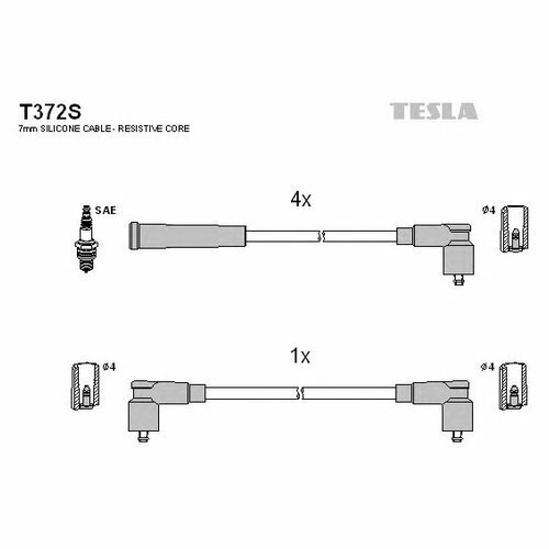 Комплект проводов зажигания Tesla T372S для Skoda Felicia I