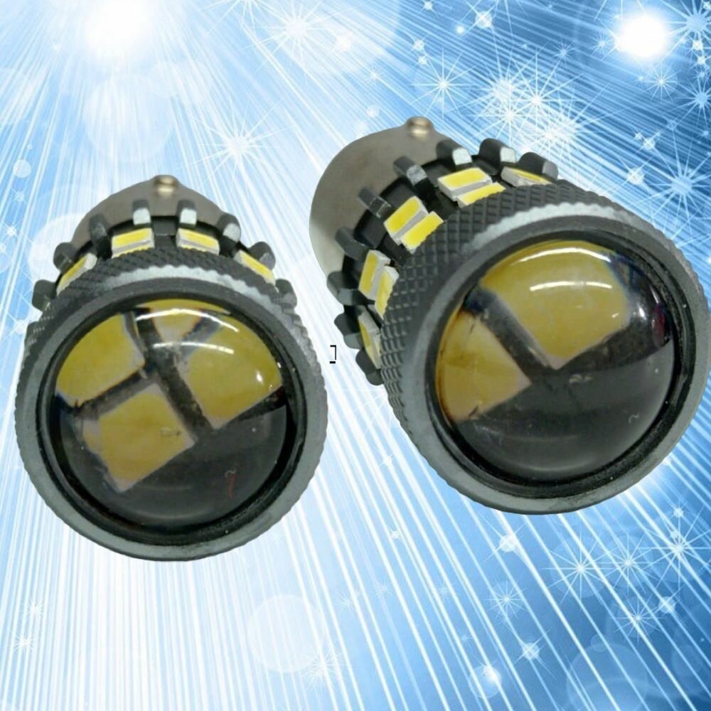 Комплект светодиодных ламп для авто цоколь P21/5W BAY15D (1157) 54 SMD 12V 6000K bipolar белый свет линза в ДХО/габариты/задний ход, 2 штуки