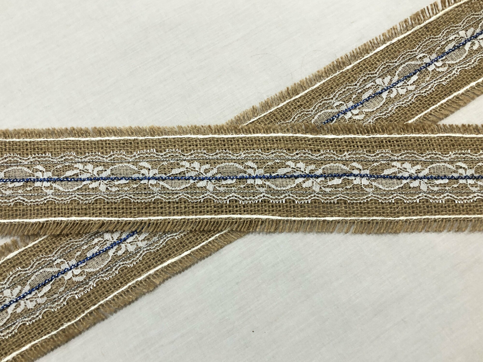 Лента джутовая с кружевом, 4-Л14, длина 1,53 м, ширина 7,2 см