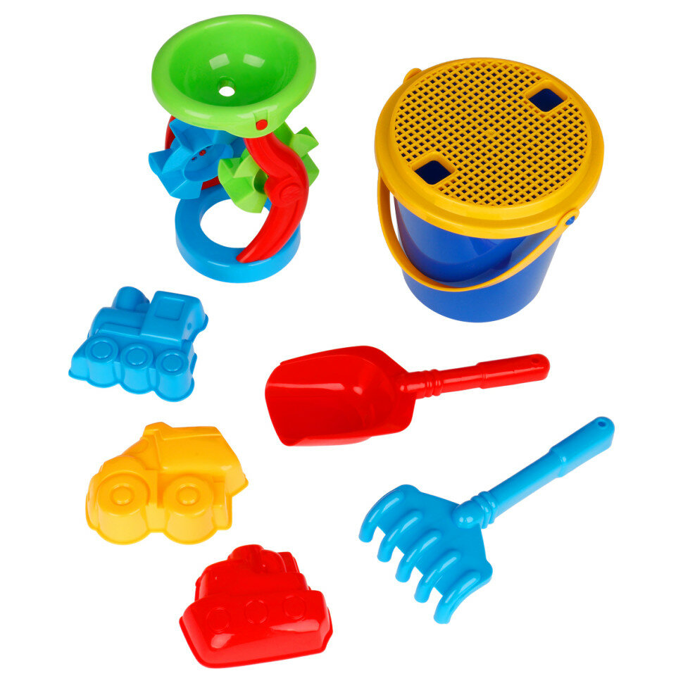 Набор для песка ТРИ совы "Транспорт", 8 предметов (ведро, мельница, сито, грабли, совок, 3 формочки), 358416