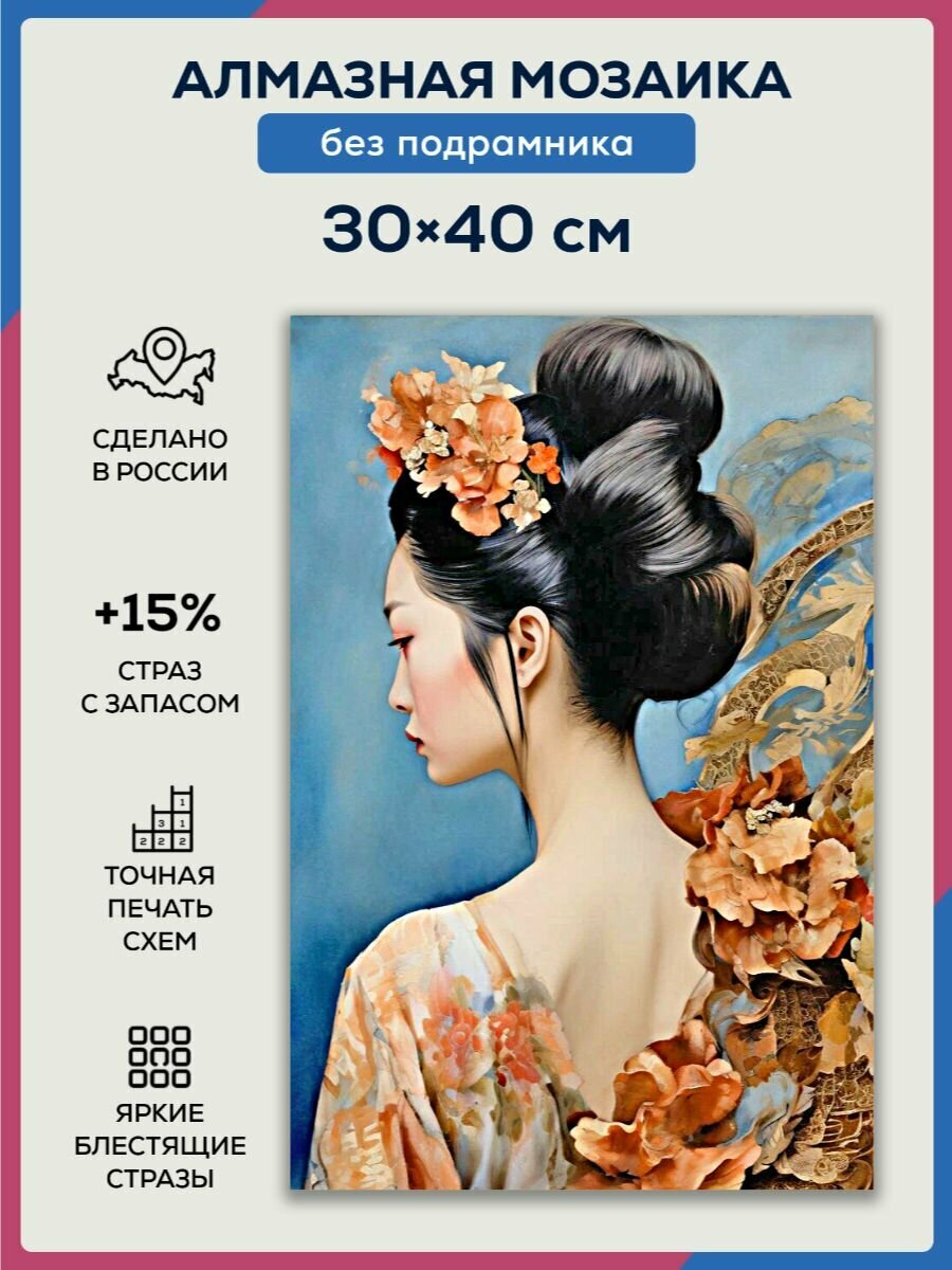 Алмазная мозаика 30x40 Таинственная японка без подрамника