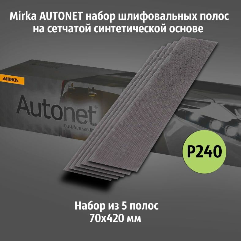 Mirka AUTONET набор шлифовальной полосы на сетчатой синт. основе 70x420 мм Р240 (5 шт)