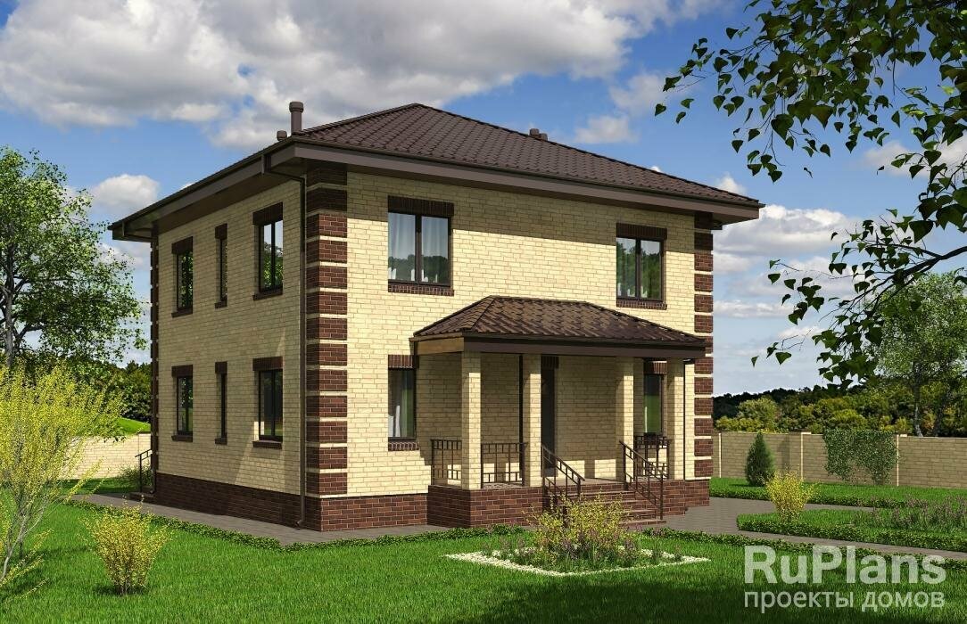 Проект двухэтажного дома с террасами (147 м2, 14м x 10м) Rg5718