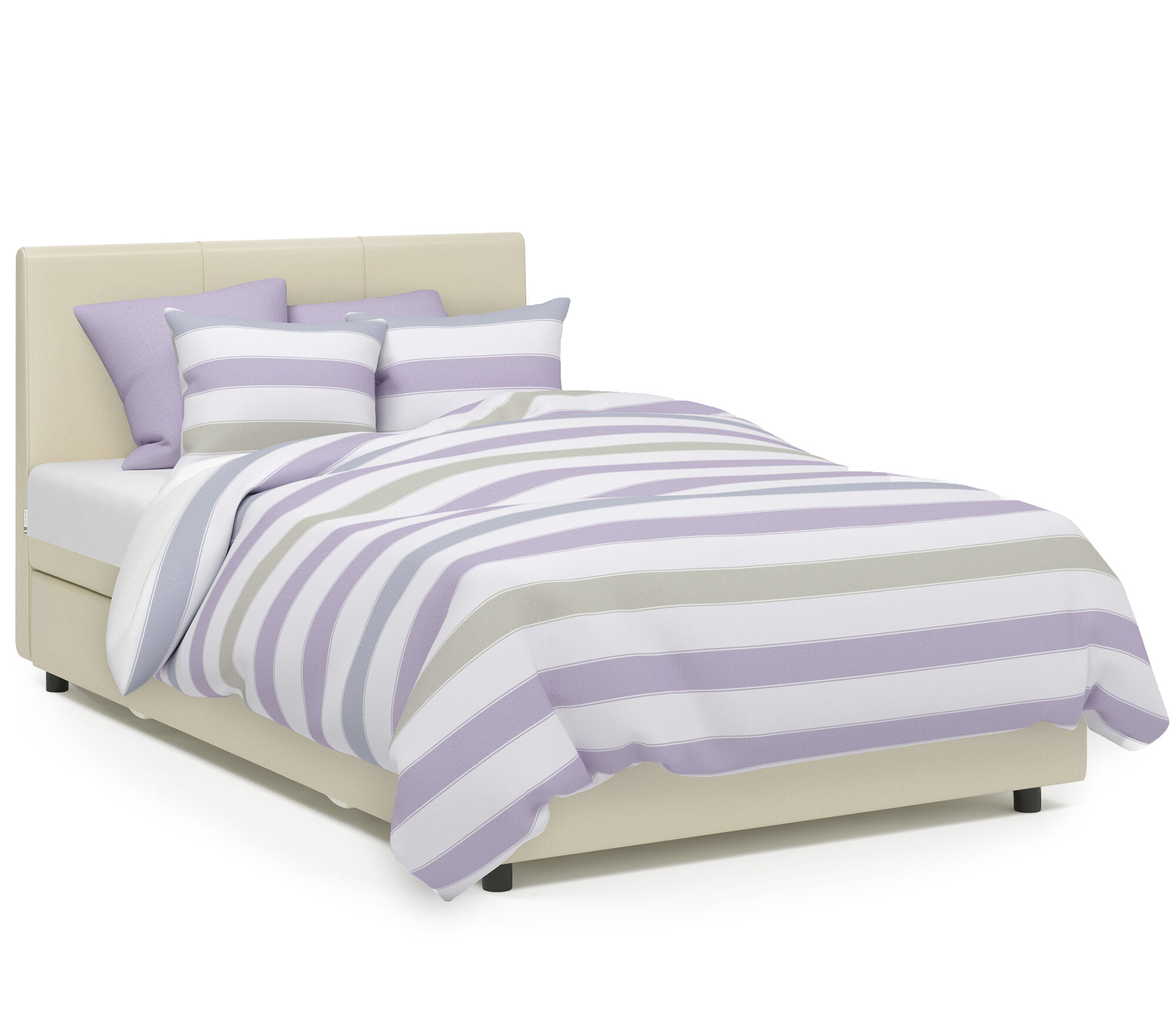 Тахта кровать Классика, 140х198 см, бежевая замша и экокожа беж