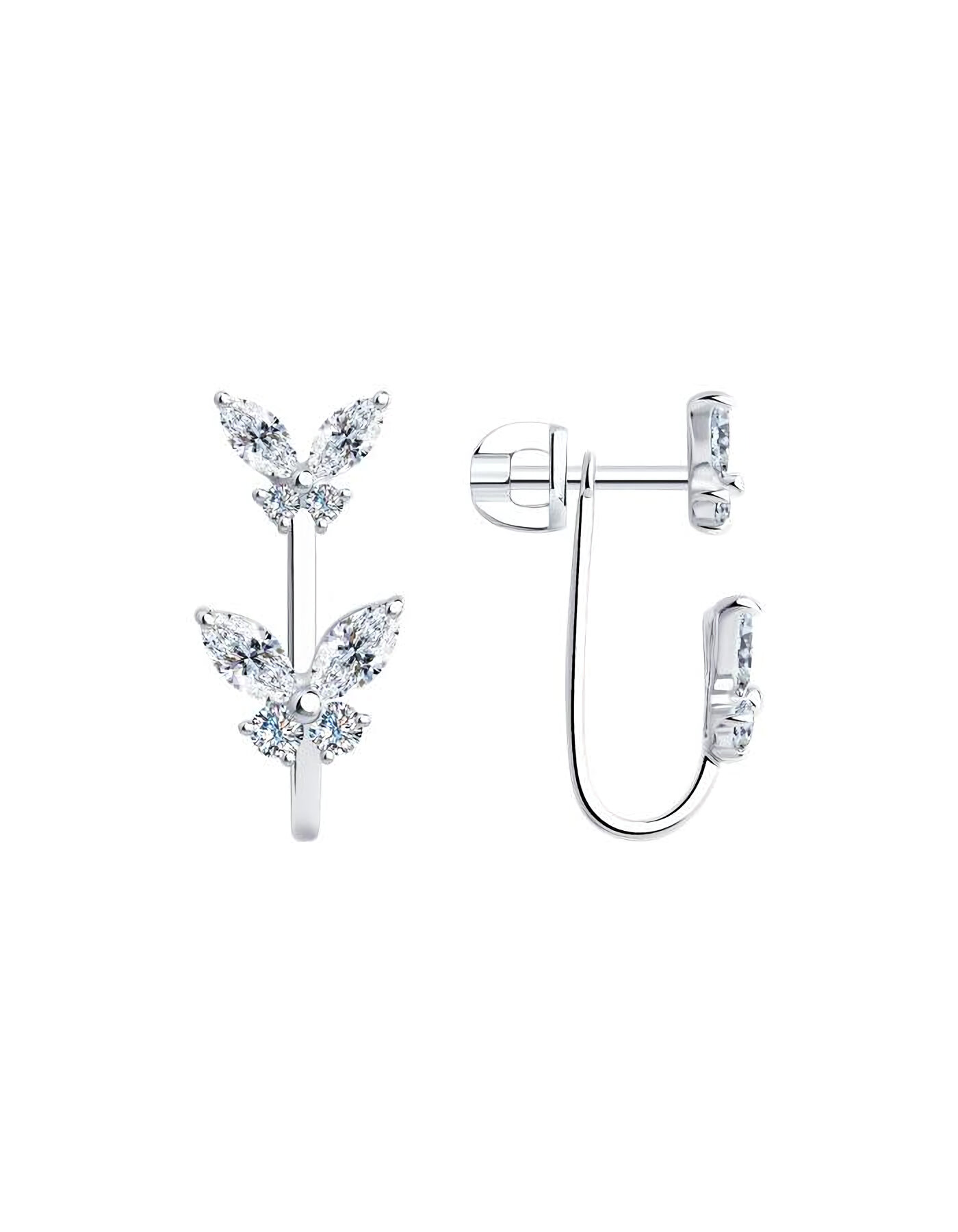 Серьги пусеты, серебро, 925 проба, родирование, фианит