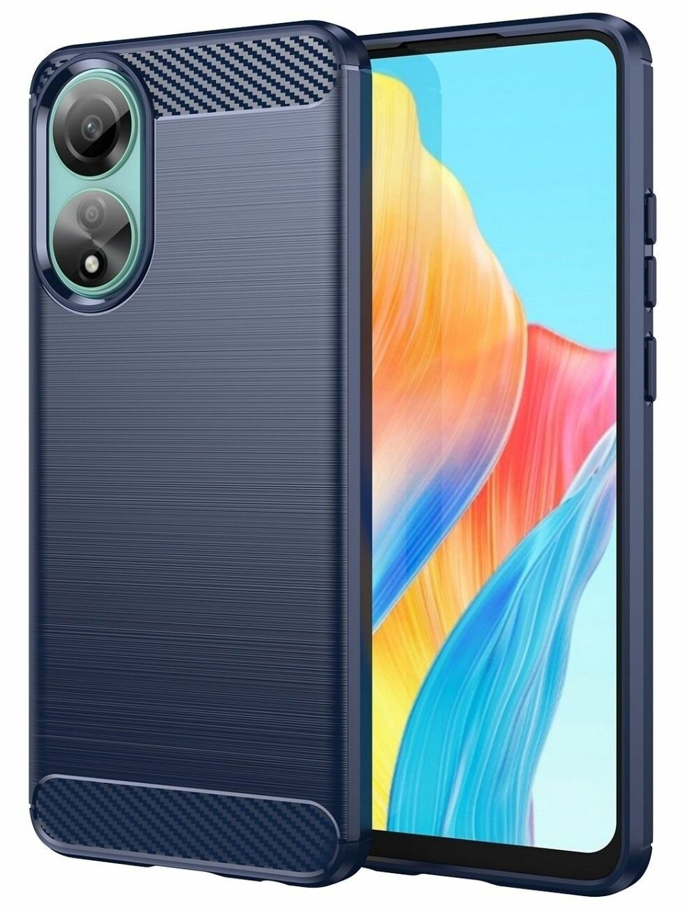 Чехол на OPPO A78 4G силиконовый карбон сталь синий противоударный