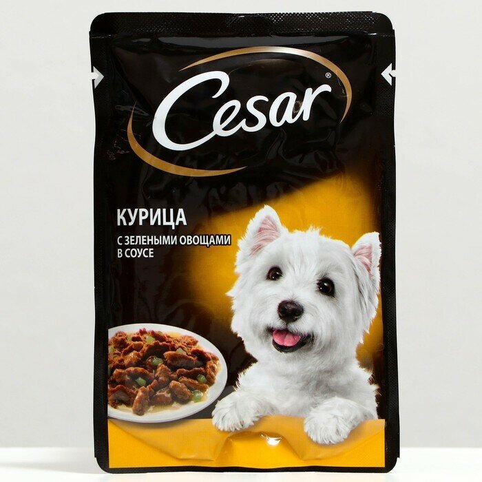 Влажный корм Cesar для собак, курица/зеленые овощами, пауч, 85 г (28 шт.)