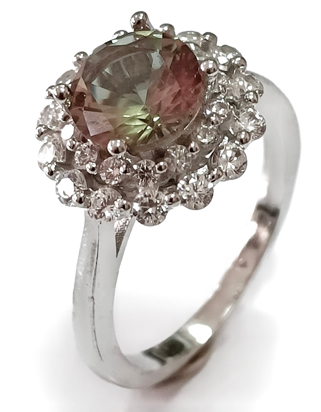 Кольцо, серебро, 925 проба, родирование, султанит, фианит