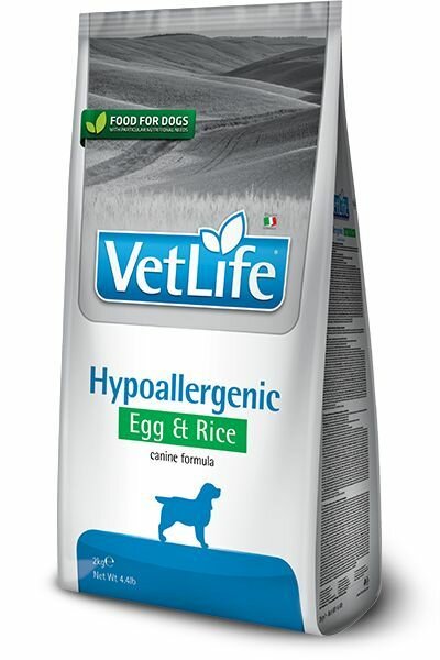 Сухой корм Vet Life Dog Hypoallergenic для собак при пищевой аллергии с яйцом и рисом, 2кг.