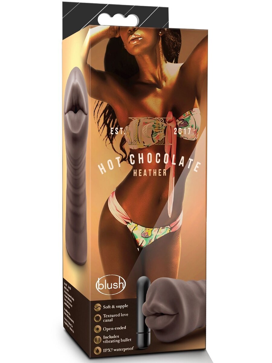 Мастурбатор для мужчин: женский ротик с вибрацией "HOT CHOCOLATE HEATHER CHOCOLATE" 5см