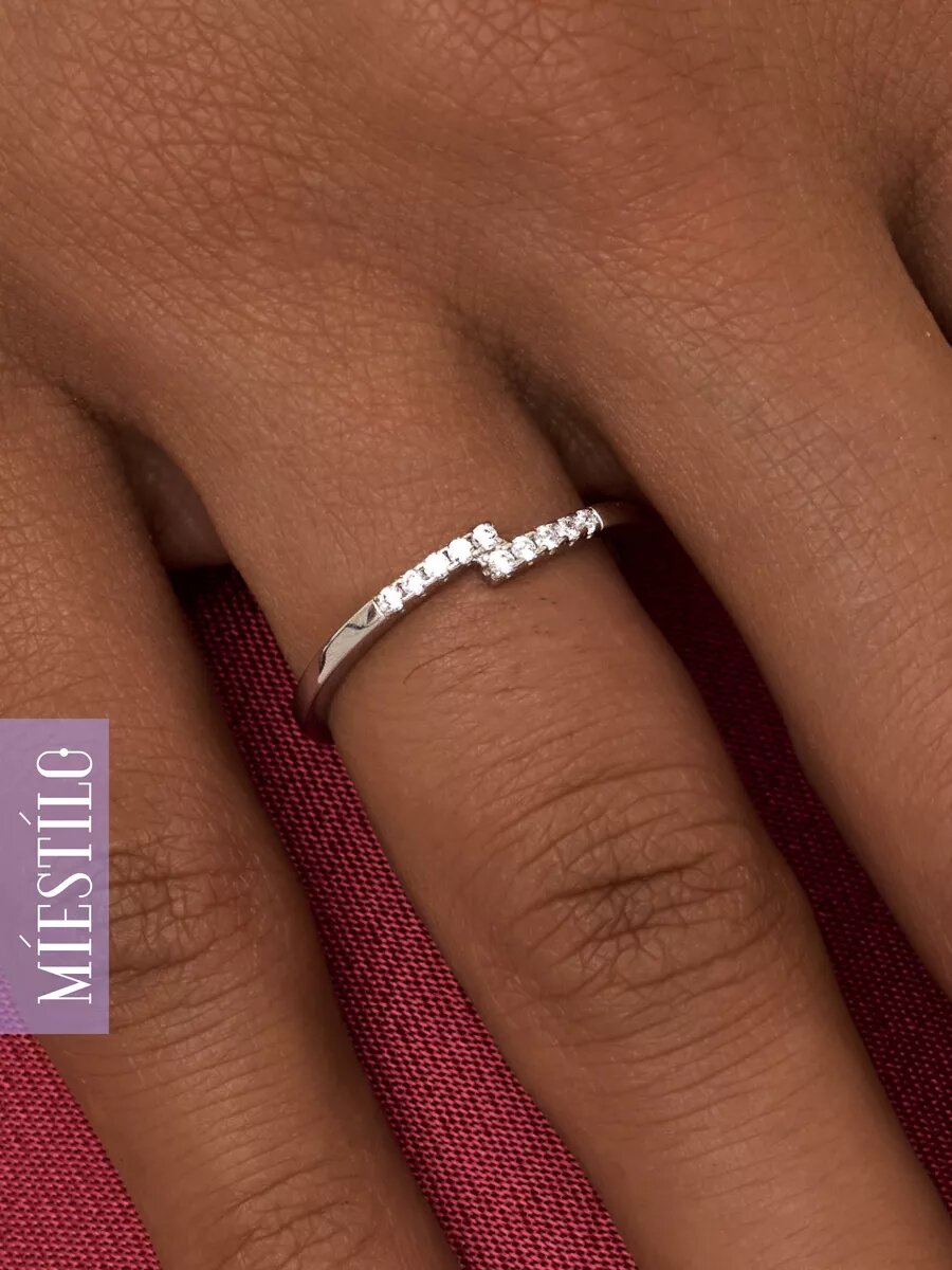 Кольцо дорожка, тонкое, серебро, 925 проба, родирование, фианит