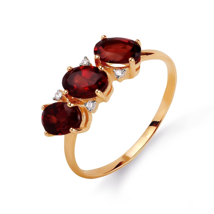 Кольцо, красное золото, 585 проба, гранат, фианит