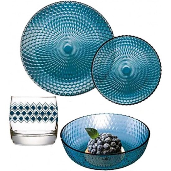 Столовый набор Luminarc идиллия лондон топаз 16пр со стаканами ромб топаз 310мл (S3458)