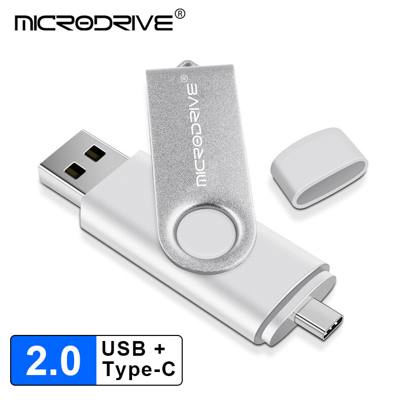 Флеш-накопитель MICRODRIVE, 64ГБ, USB-Type-C/A, водонепроницаемый, серебристый