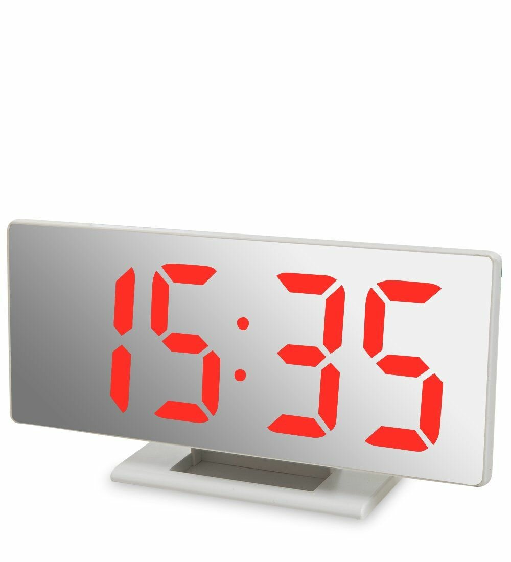 Часы электронные зеркальные (белое дерево с красной подсветкой) A2143317