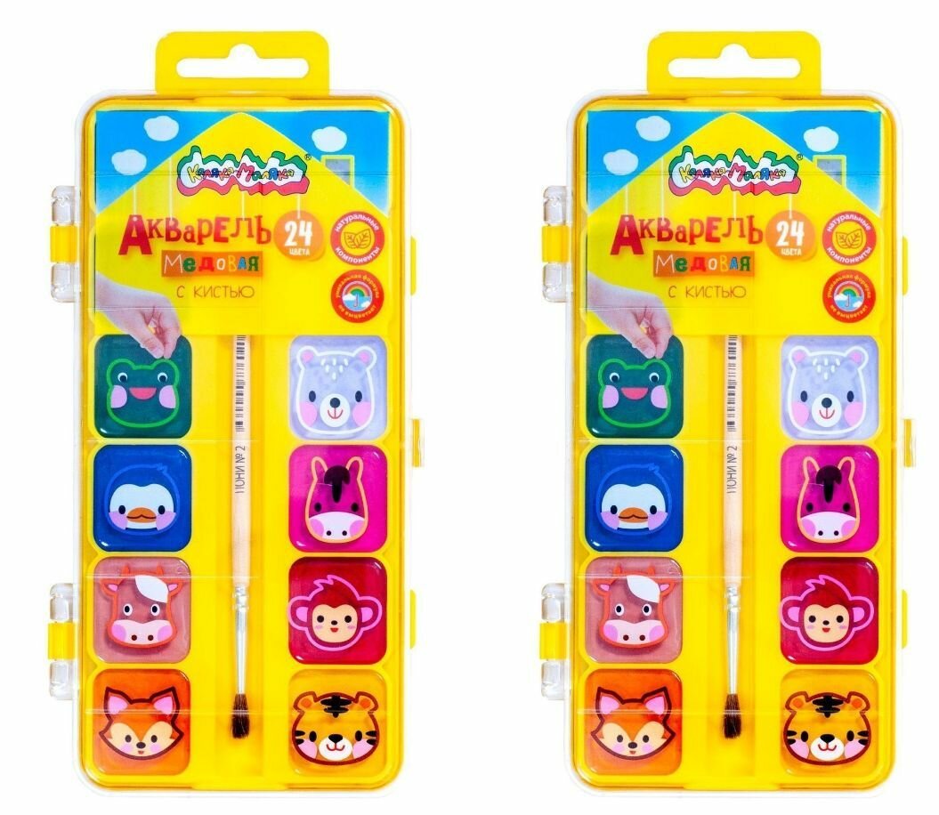 Каляка-Маляка Краска-акварель Медовая, 24 цвета, с кистью, 2 шт