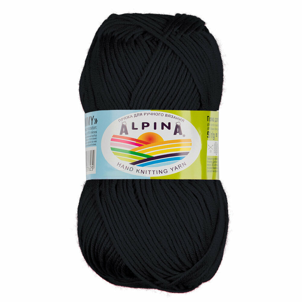 Пряжа ALPINA "TOMMY" 100% микнес 10 шт. х 50 г 130 м +- 10 м №001 Черный