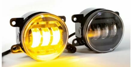 Противотуманные фары ПТФ светодиодные двухрежимные (белый, желтый) 30W 3 линзы для Лада Веста, Гранта FL, Ларгус FL, Рено, комплект 2 шт.