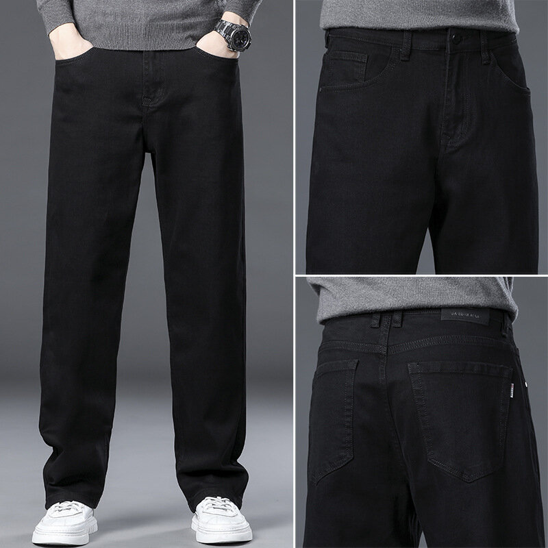 Охоты Брюки JYL Брюки джинсовые мужские Чистый цвет Осень-зима повседневный эластичный прямой широкий