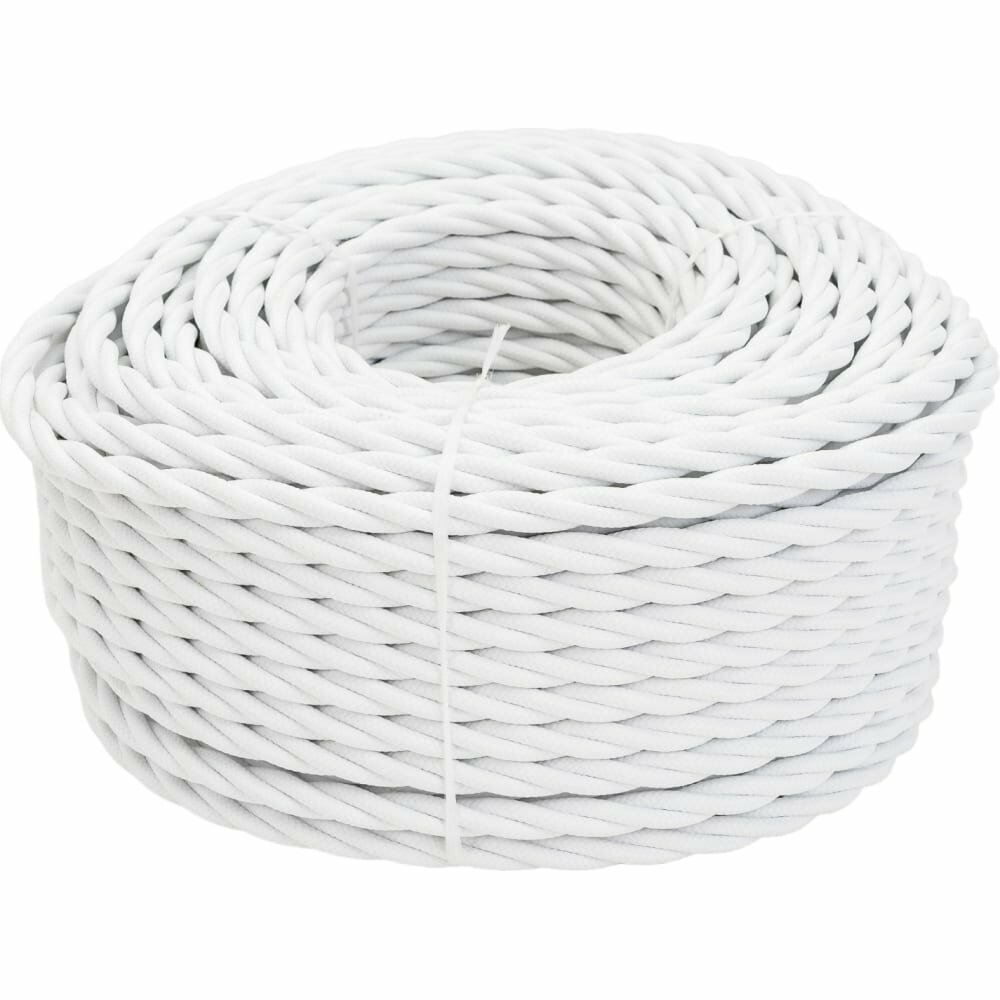 Надёжный провод в белом матовом цвете длиной 50 метров с сечением 2.5 мм², трёхжильный, с медными жилами и ПВХ оболочкой для безопасного подключения приборов