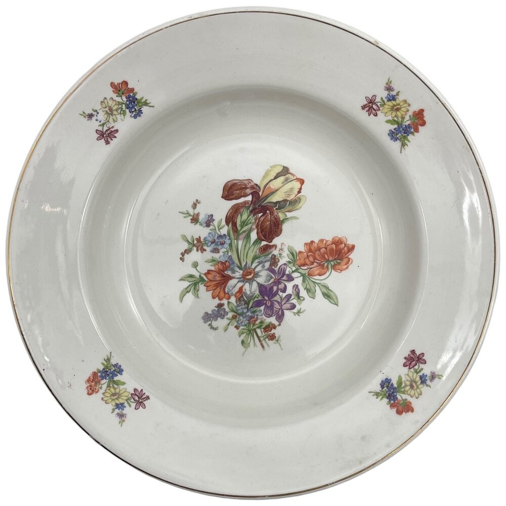 Тарелка "Букет. Ирис", 24 см, глубокая, 1952-1962 гг, ЗиК, Конаково, СССР