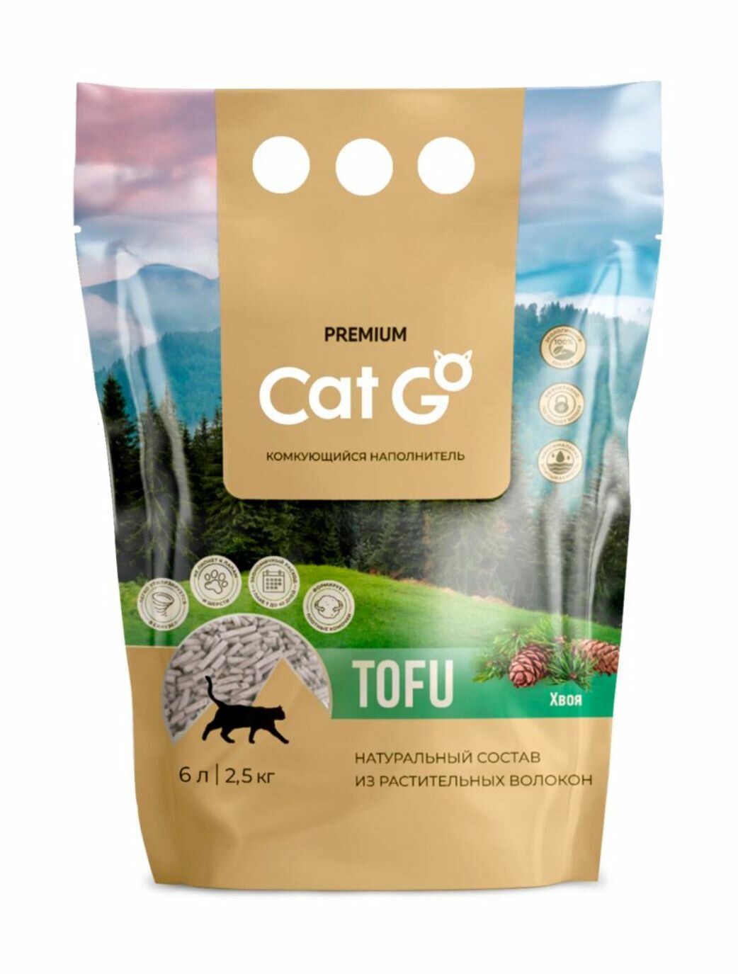 Cat Go наполнитель TOFU / Тофу для кошачьего туалета комкующийся, соевый, хвоя, 6 л