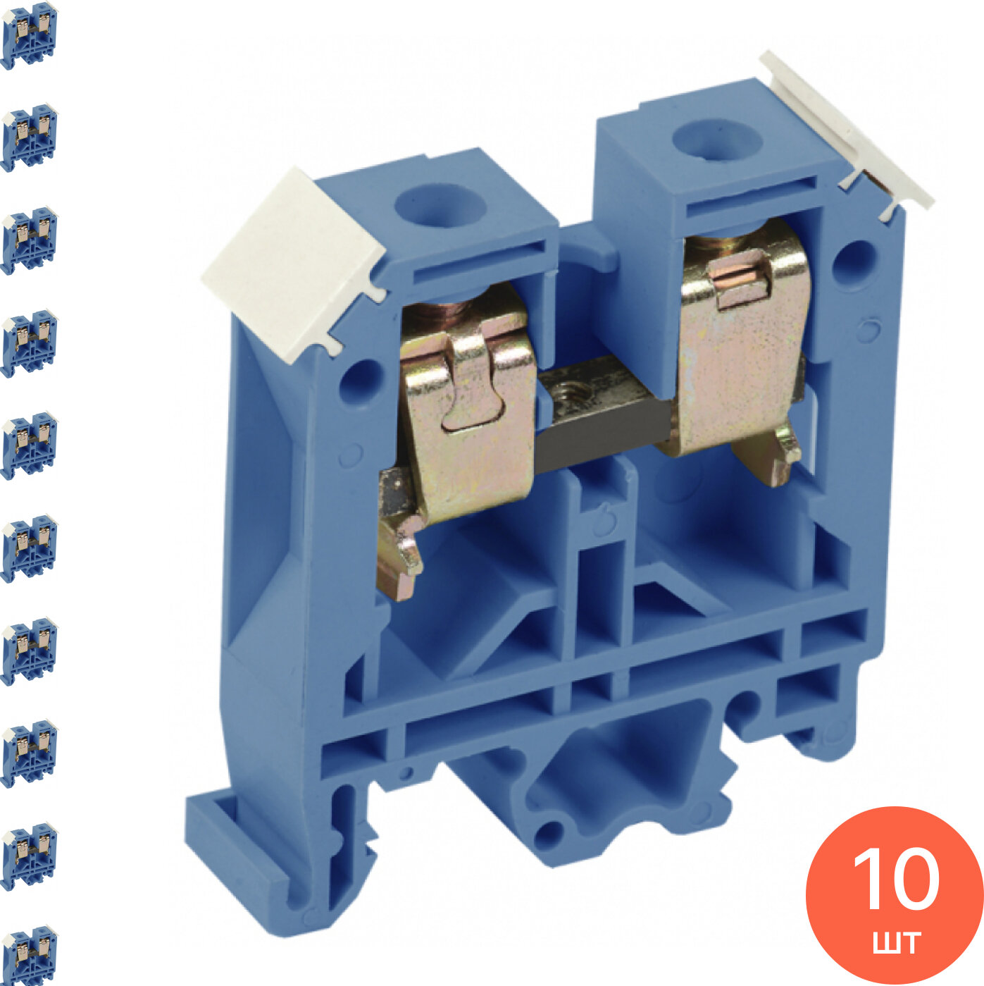 Клемма для проводов IEK / ИЭК ЗНИ-6мм2 (JXB50А), наборная винтовая, корпус огнестойкий полиамид, синий, 46х8мм, 1шт. / зажим (комплект из 10 шт)