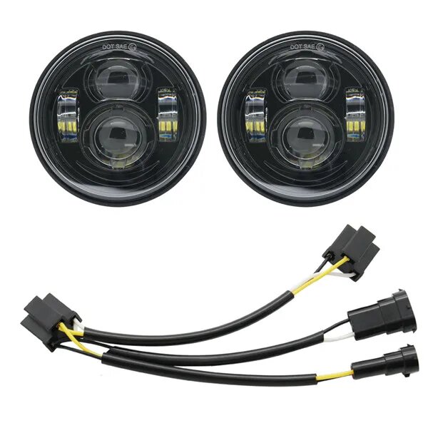 Двойная светодиодная фара 4,5 дюйма для мотоцикла Fat Bob FXDF '08-позже, мотоциклетный проектор, двойная фара Black 2 H11