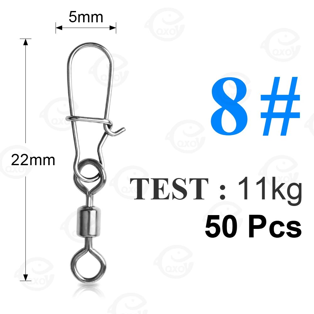 QXO 50 шт./лот, инструменты, аксессуары для рыбалки, вертлюги и защелкивающийся разъем, набор для хранения искусственной приманки, вертлюги, снасти, вращающийся рыболовный крючок, приманка