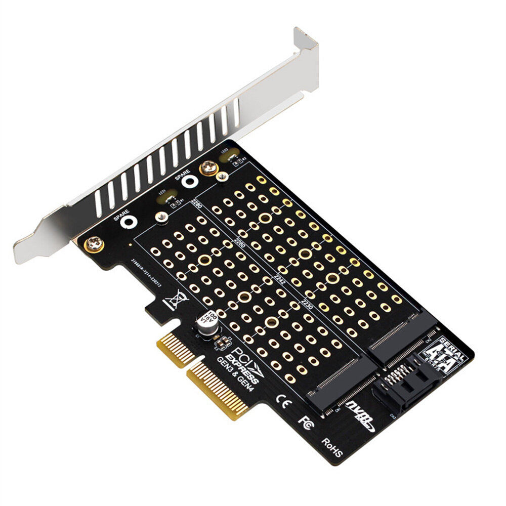 1 x M.2 NVMe NGFF SSD to PCIE x4 x8 x16 SATA Dual SSD PCI Express Adapter Card