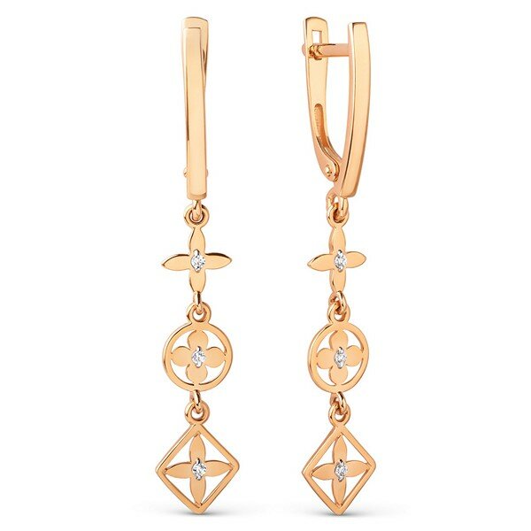 Серьги, красное золото, 585 проба, фианит