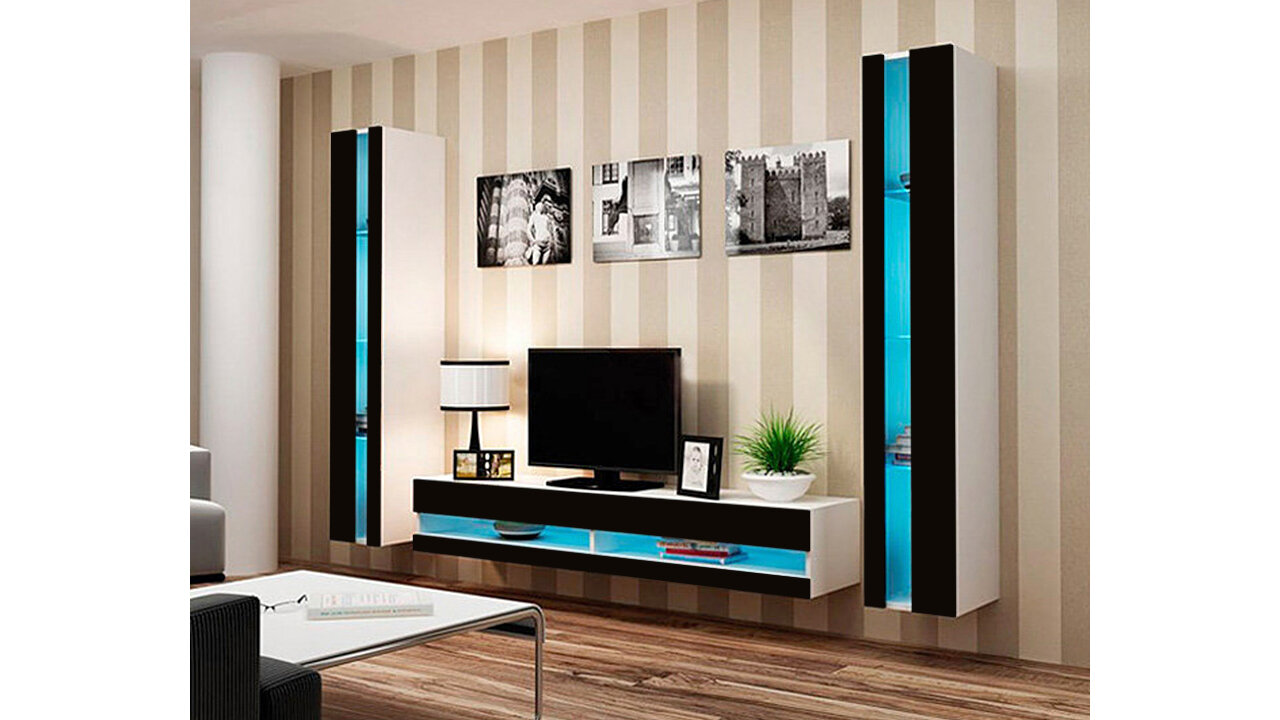 Гостиная Виго нью 3 Черный 0190 / Белый Фасадный 0101 NEW 260x42x180 см, черный, белый фасадный GOODFORM