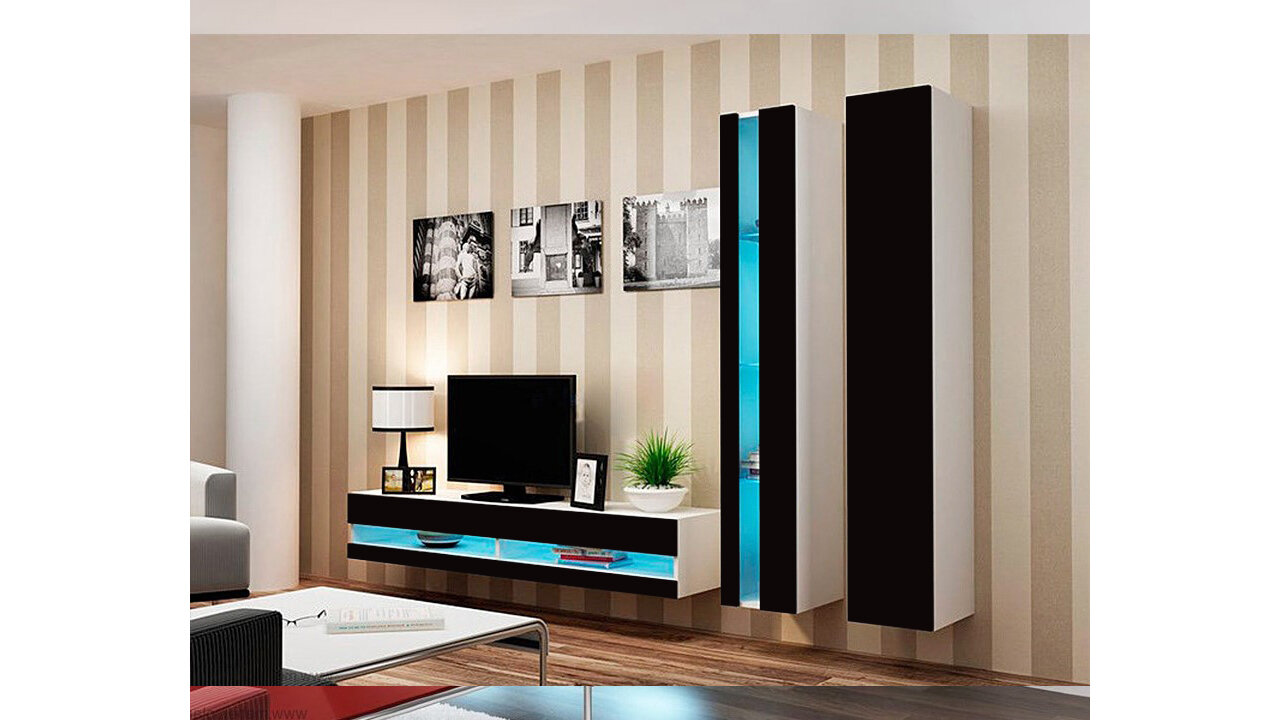 Гостиная Виго нью 5 Черный 0190 / Белый Фасадный 0101 NEW 260x42x180 см, черный, белый фасадный GOODFORM