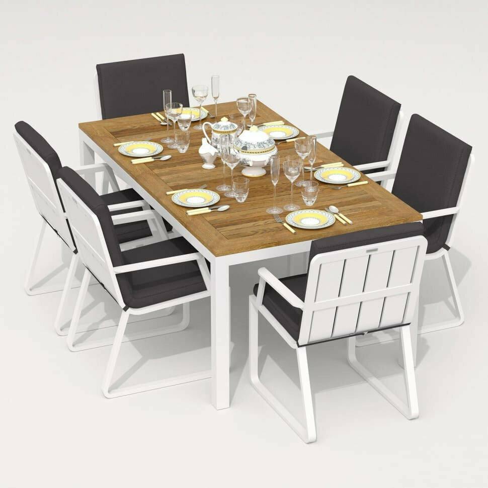 Обеденная группа TELLA ALBA каркас белый / стол тик 180 / ткань антрацит