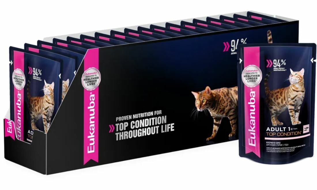 Eukanuba Упаковка 24шт. Паучи для кошек с лососем в соусе 2.04 кг