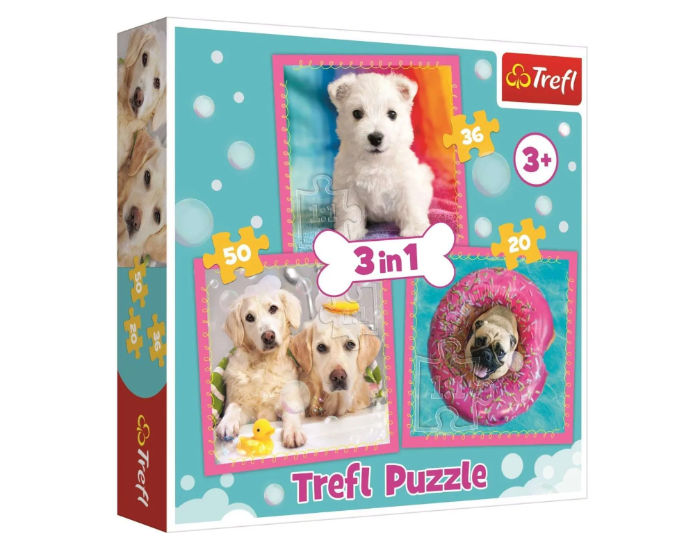 Набор пазлов Trefl Купание щенков, 3 в 1, 20х36х50 эл. 34845