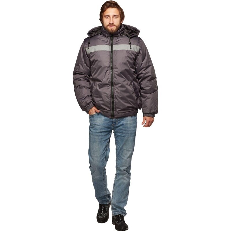 Рабочая куртка КНР бомбер, зимняя мужская, серая, размер 60-62, рост 182-188 см (Бомбер-КУ муж сер)