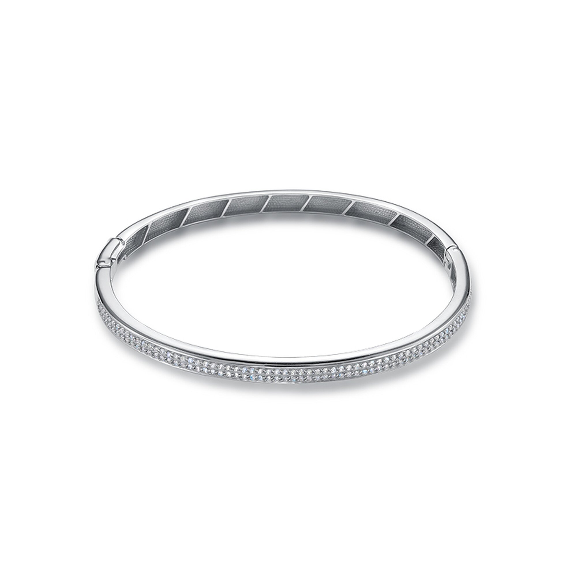 Жесткий браслет, серебро, 925 проба, родирование, фианит