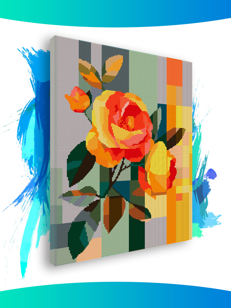 Алмазная мозаика на подрамнике - вышивка Геометрия Пионы 40 х 50 см