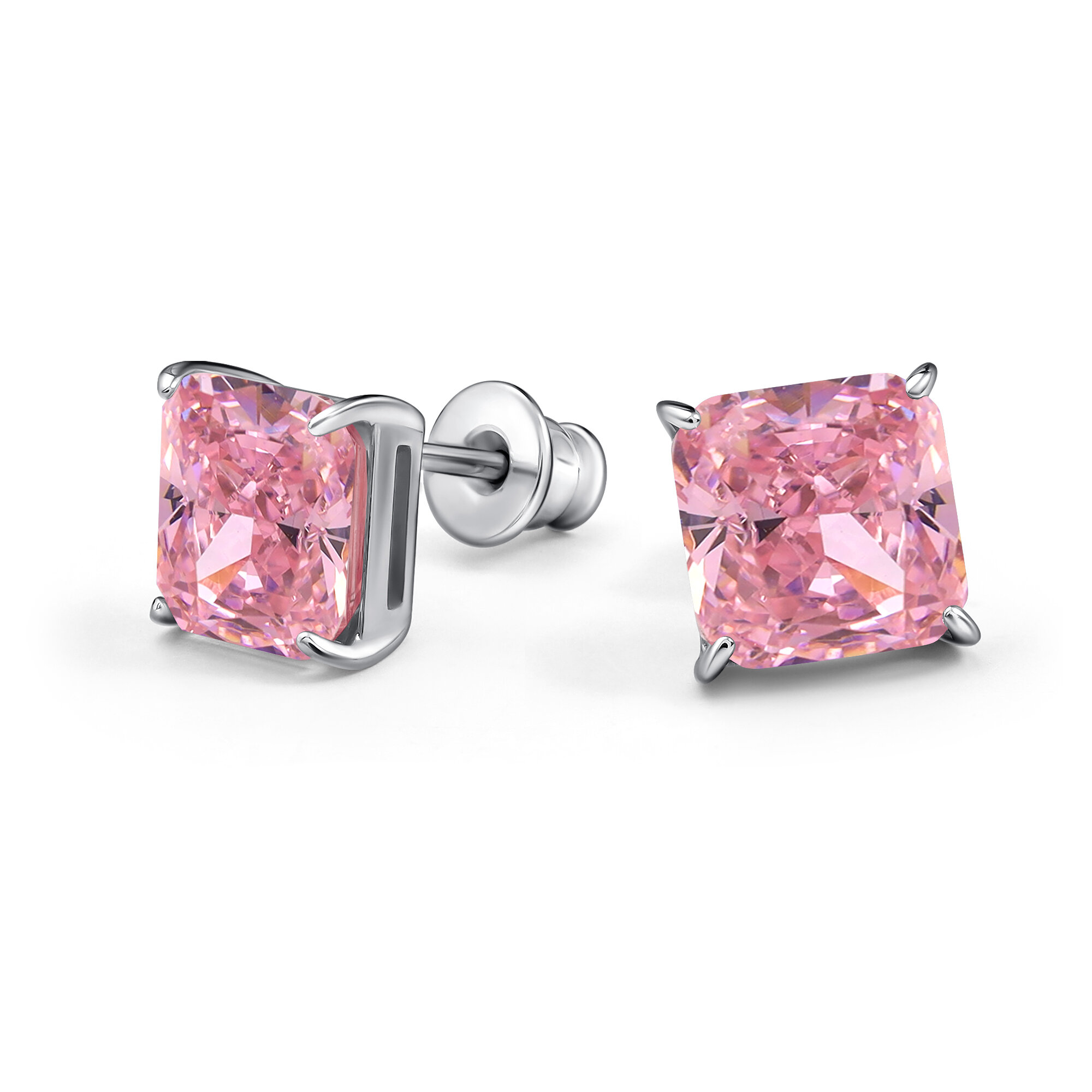 Серьги пусеты, серебро, 925 проба, родирование, фианит