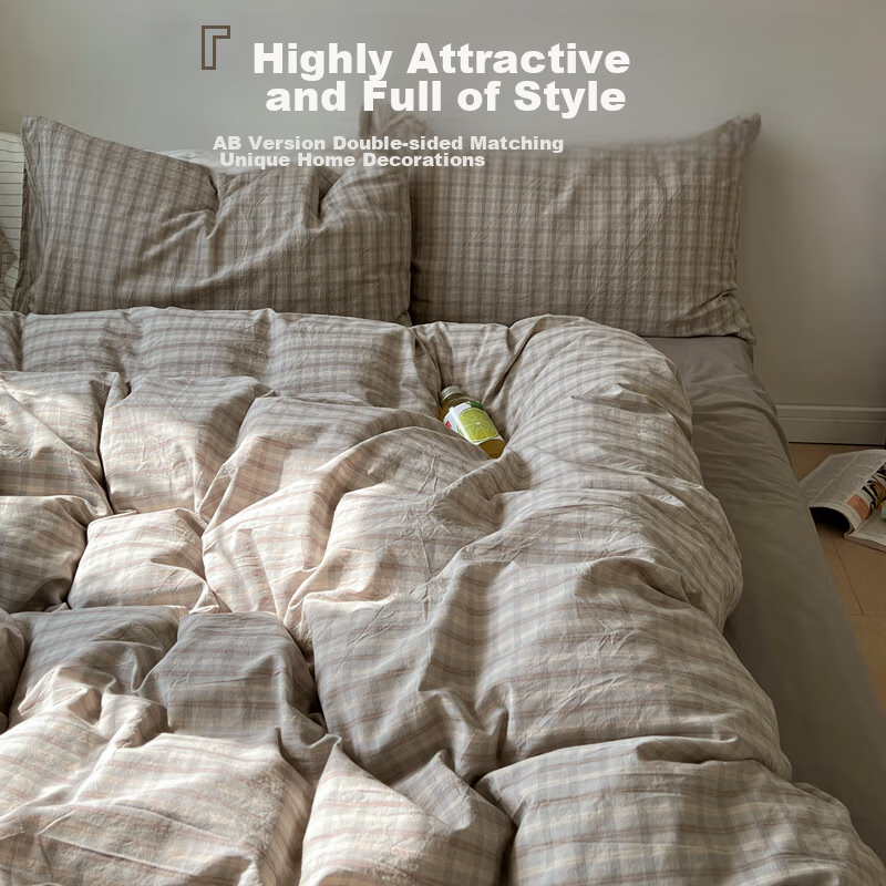 MUJI Class A Pure Cotton Duvet Cover, 100% Cotton, Single Piece, for Home Or Dormitory Use, Bedding, 200*230cm, Mulu Grey Check Pattern