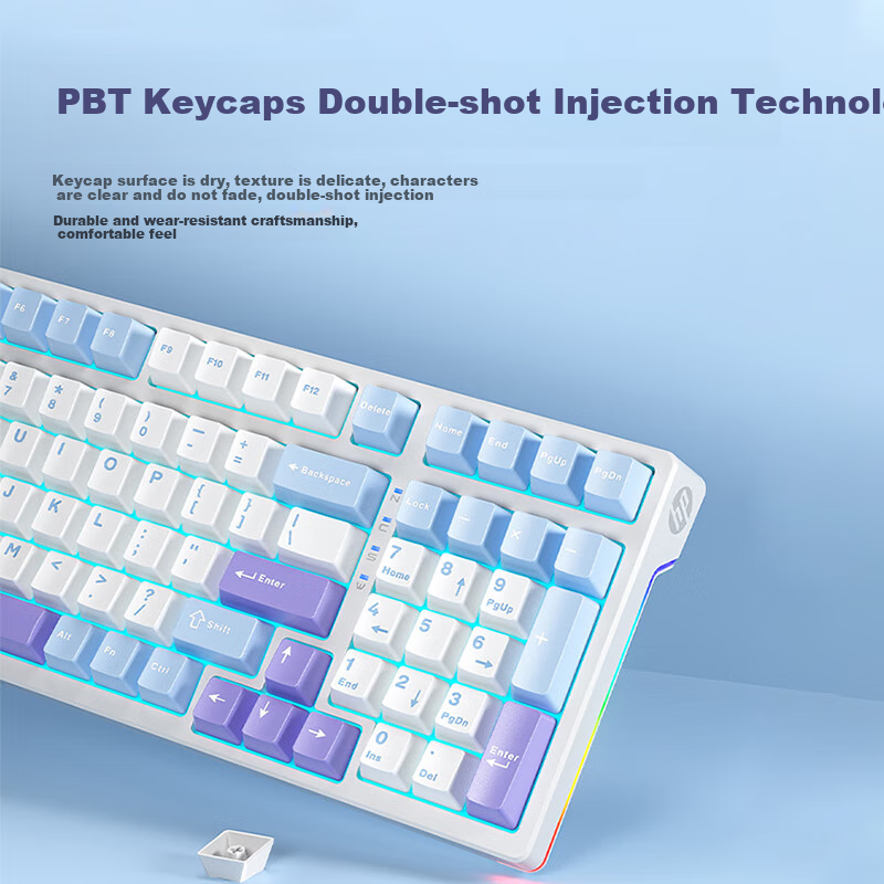 HP GK600FS Mechanical Keyboard for Desktop Laptop Office E-sports Gaming Wired Keyboard 99 Keys 20 Lighting Effects Detachable Cable Silent Blue Tri-color Ice Blue Light Tea Axis