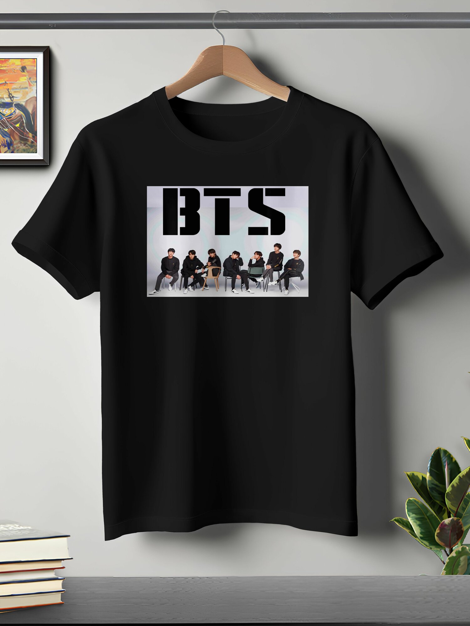 Футболка ONEQ унисекс 50-52 (XL) размер с принтом BTS, черная