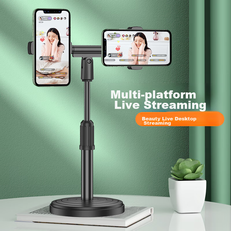 JOWOYE Apple Phone Stand, Dual-Device Holder for Streamers, Overhead Shooting Stand for Online Classes, Live Streaming, Unboxing, Food Review, Bedside, Lazy Person's Online Course, TikTok, Adjustable Height Support Stand for Dormitory And Office Use