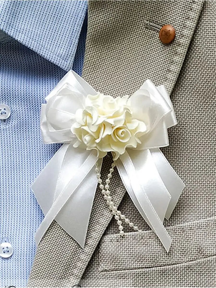 Бутоньерка для жениха для костюма пиджака или на рубашку, на булавке, свадебный цветок