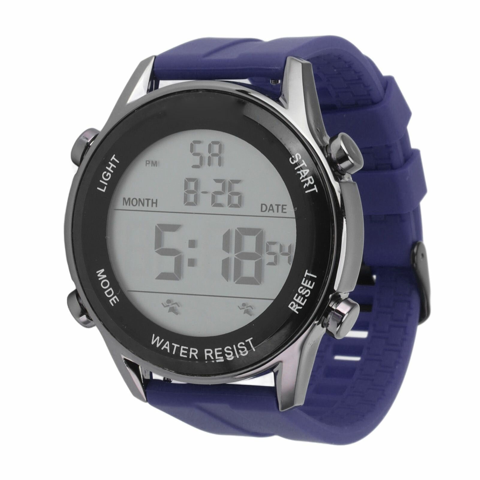 Цифровые спортивные часы с большим экраном, водонепроницаемые светящиеся мужские часы для улицы, синий силиконовый ремешок