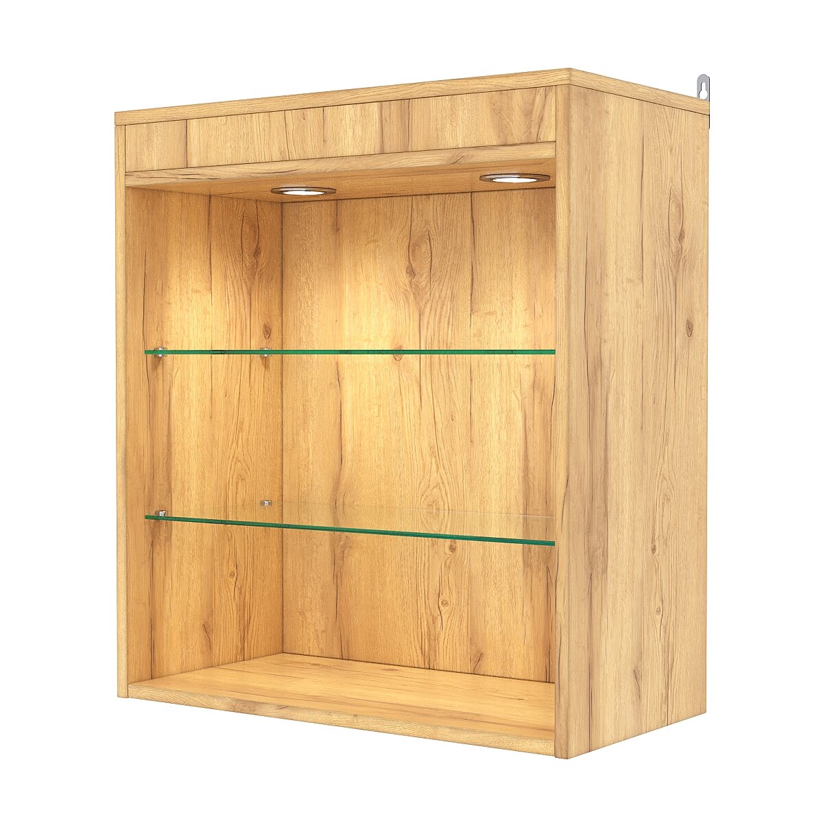 Витрина настенная №1-3ГГ с подсветкой, Дуб Золотистый. Производитель товара - компания Westcom.