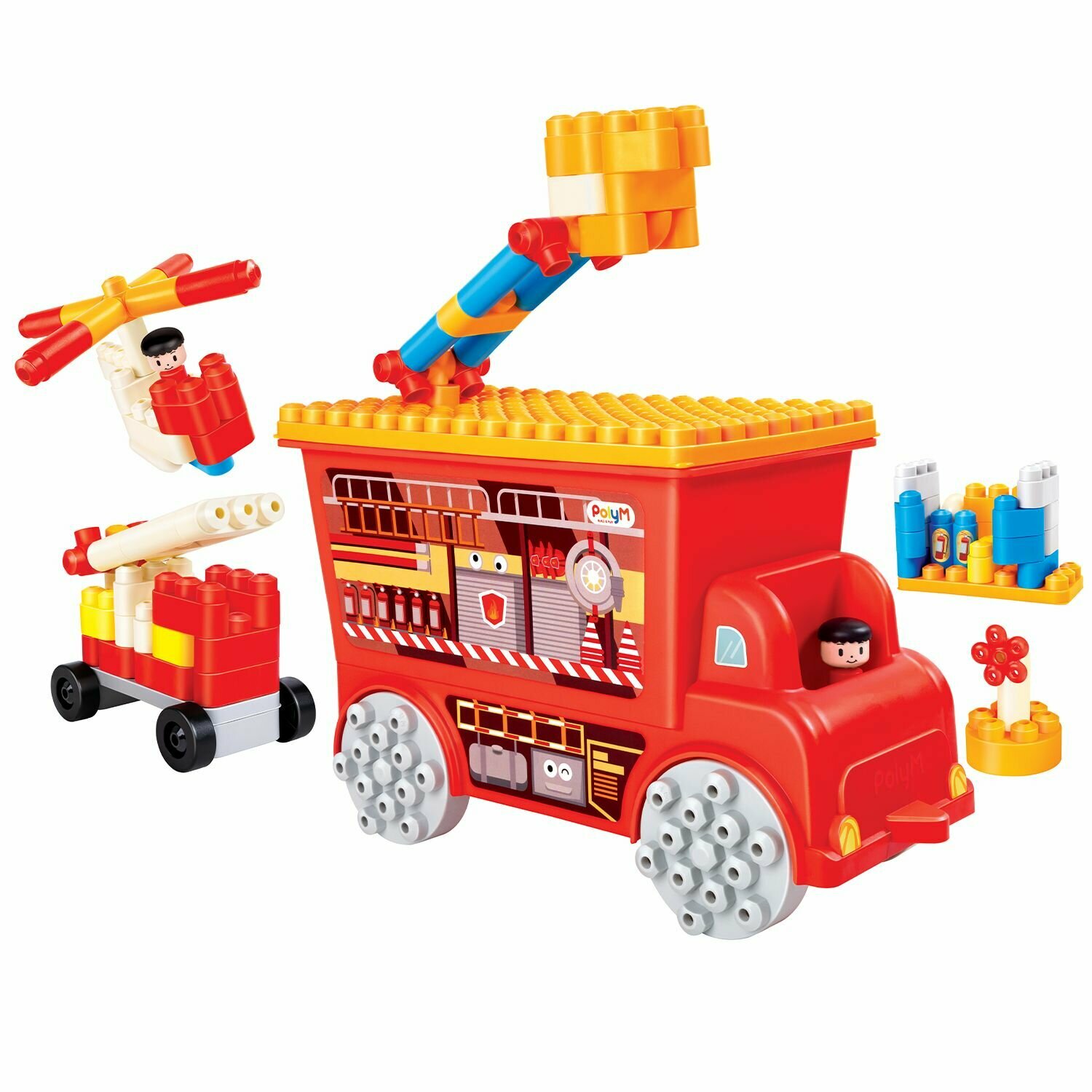 Hape Конструктор Креатив с системой хранения, Пожарно-спасательная машина, 106 элементов